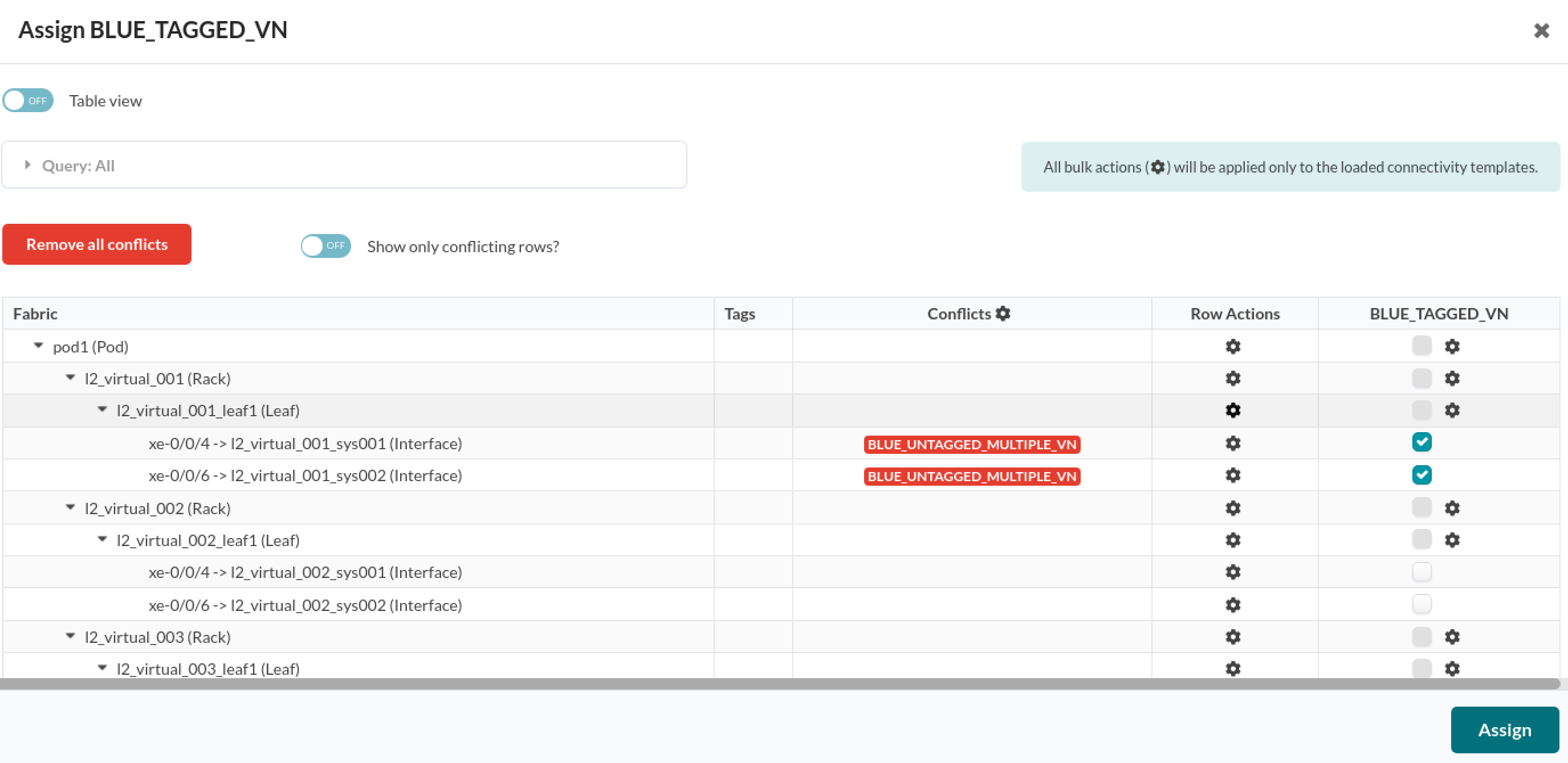 Update Connectivity Template Assignments | Apstra 5.1 | Juniper Networks