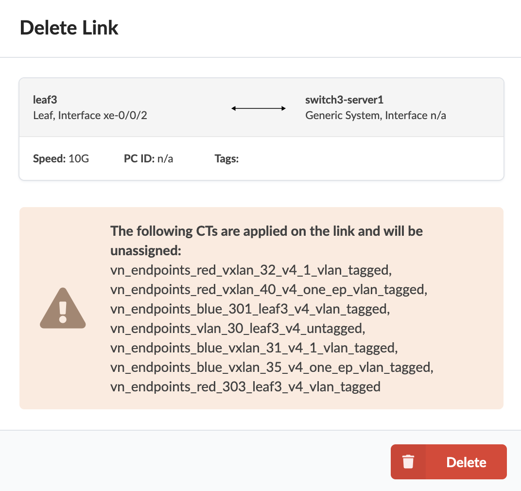 Delete Link (Datacenter) | Apstra 5.1 | Juniper Networks