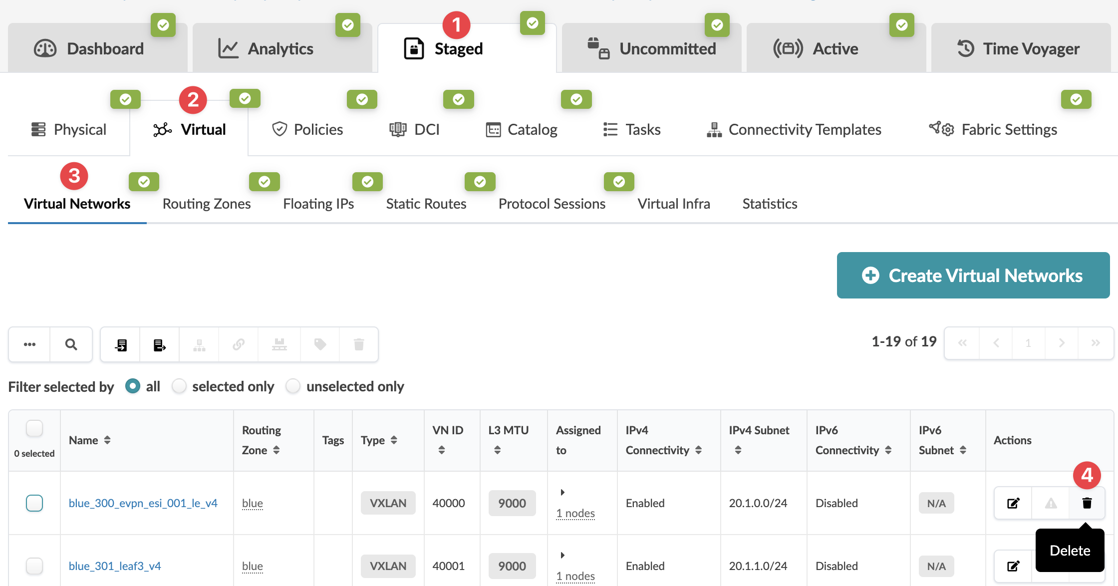 Delete Virtual Network | Apstra 6.1 | Juniper Networks