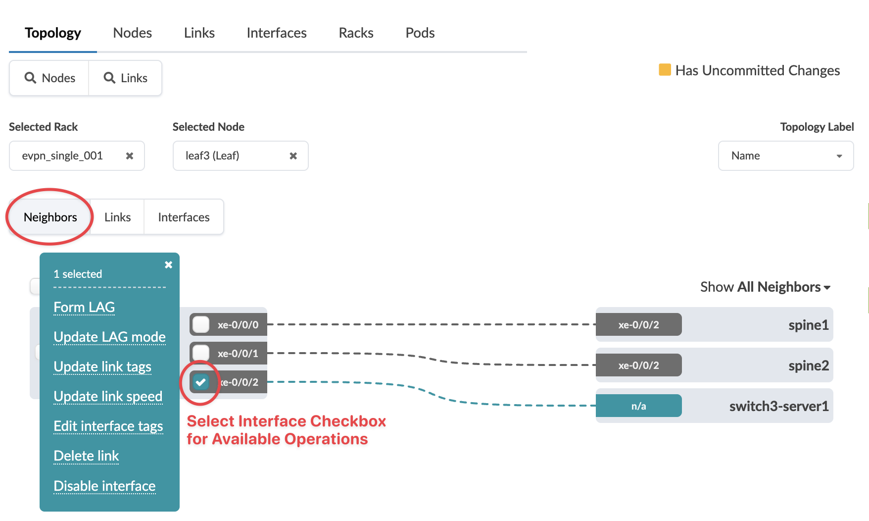 Delete Link (Datacenter) | Apstra 6.1 | Juniper Networks