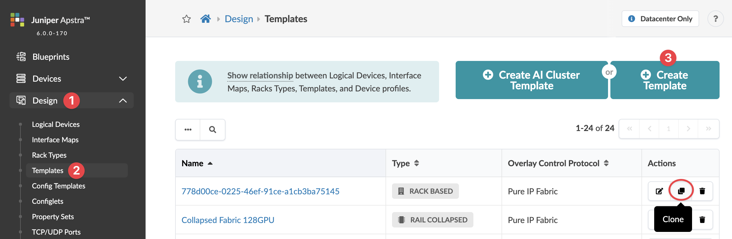 Create Template (Rack-based) | Apstra 6.1 | Juniper Networks