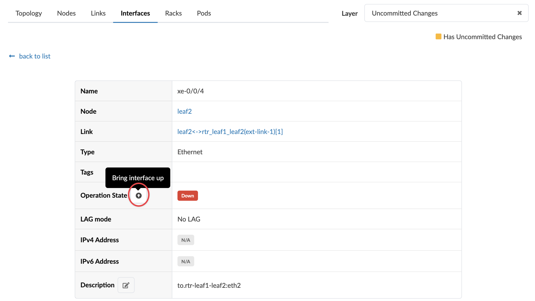 Bring Interface Up | Apstra 6.1 | Juniper Networks