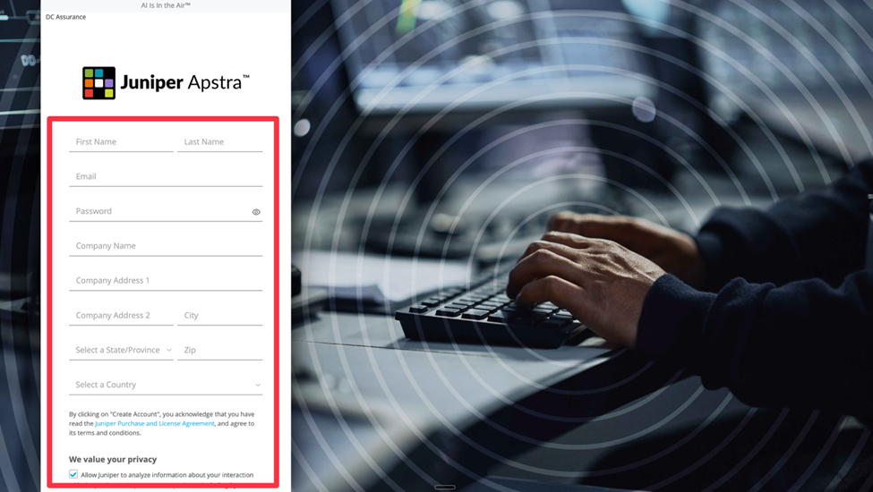 Step 1 Create DC Assurance Account | Juniper Data Center Assurance ...