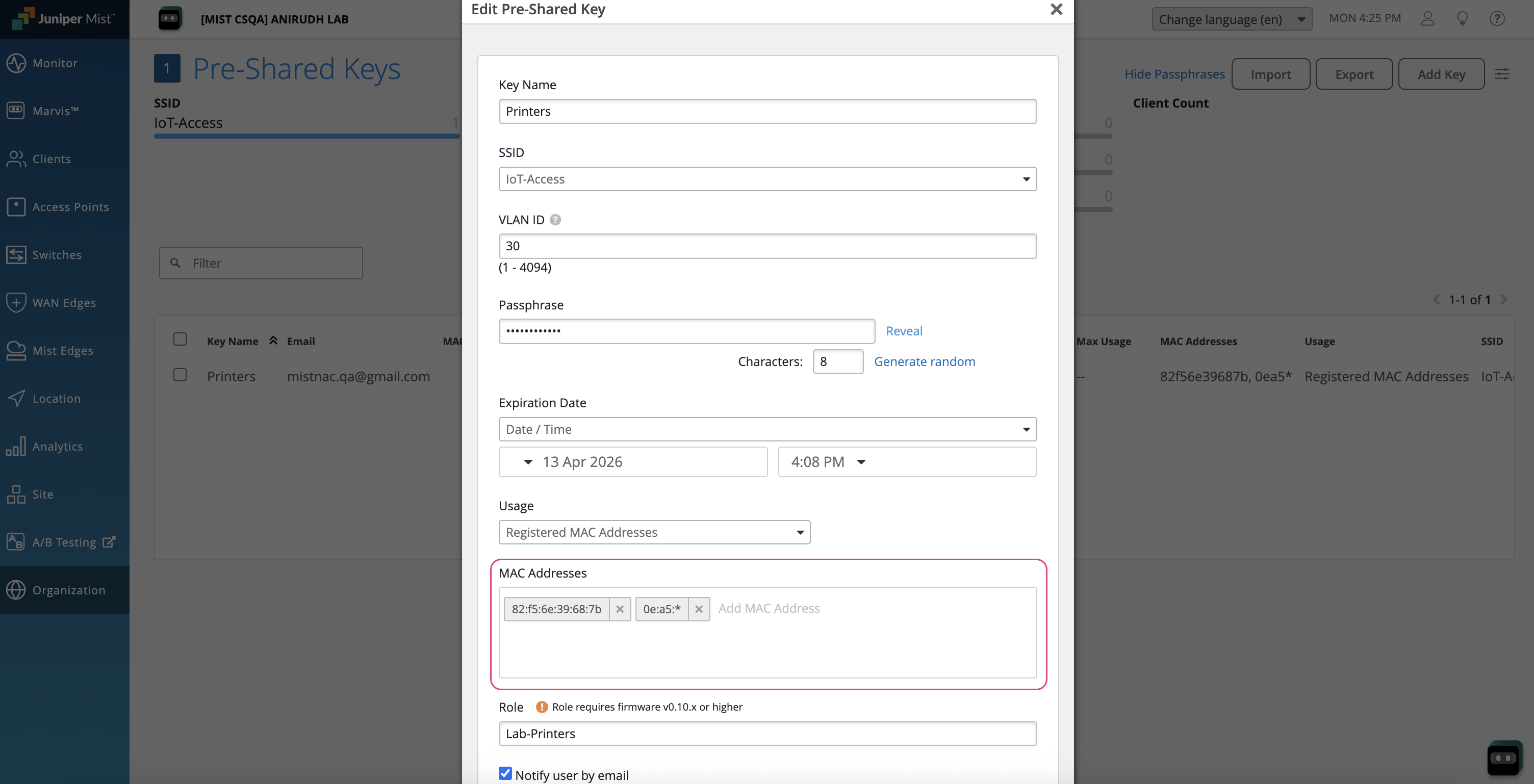 WPA3 Radius PSK Support in Juniper Mist Access Assurance | Mist ...