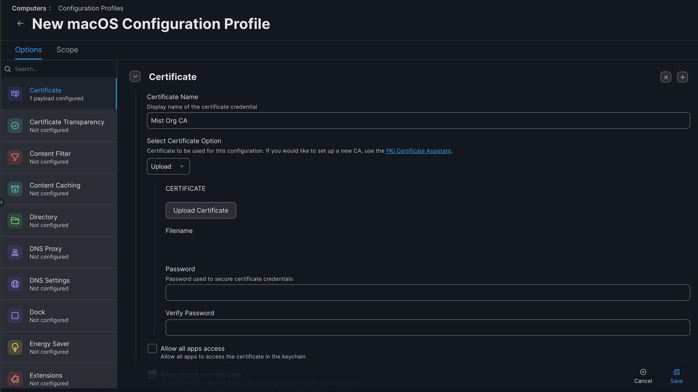 Onboard CA and SCEP Integration for JAMF-Managed Devices | Mist | Juniper Networks
