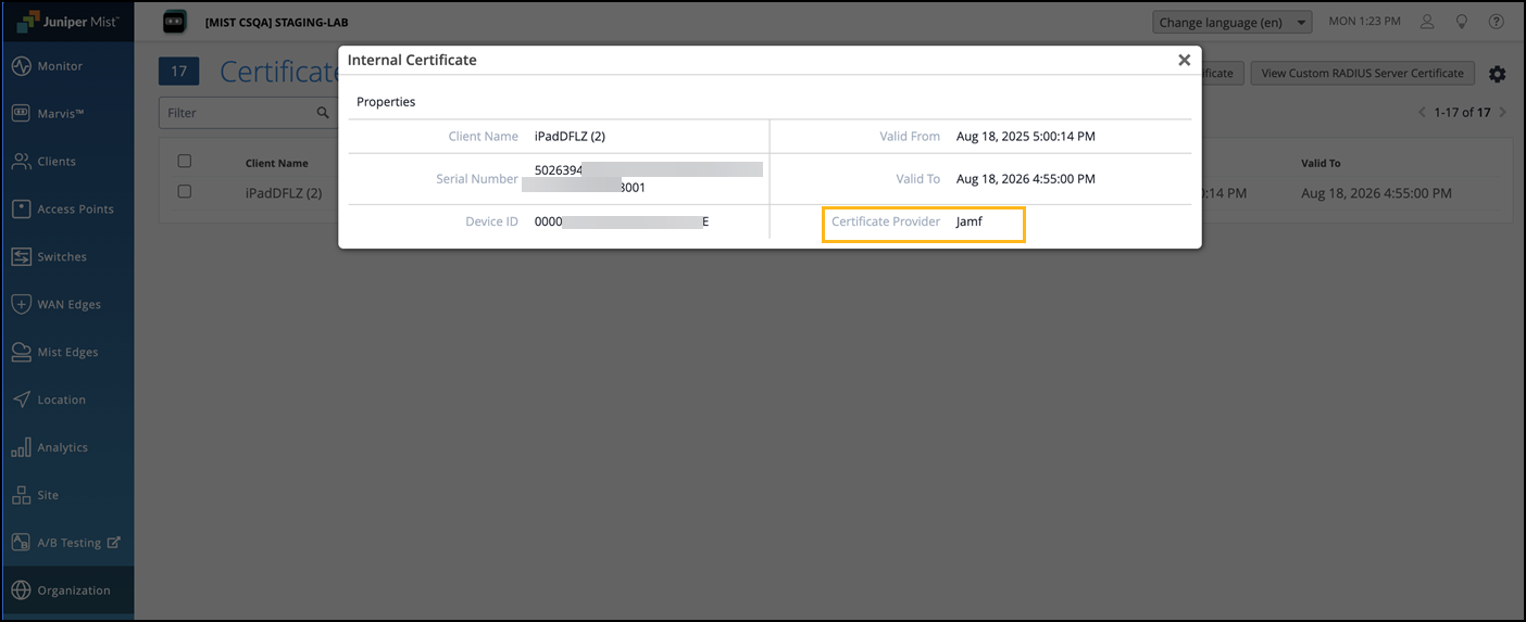 Onboard CA and SCEP Integration for JAMF-Managed Devices | Mist | Juniper Networks