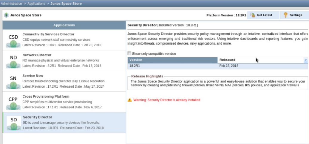 Install and Upgrade Security Director from the Junos Space Store ...
